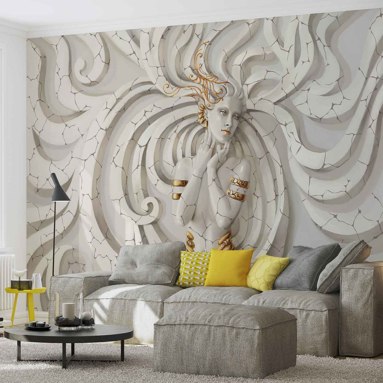 Sculpture Yoga Woman Swirls Medussa Wall Mural | Buy online at Europosters