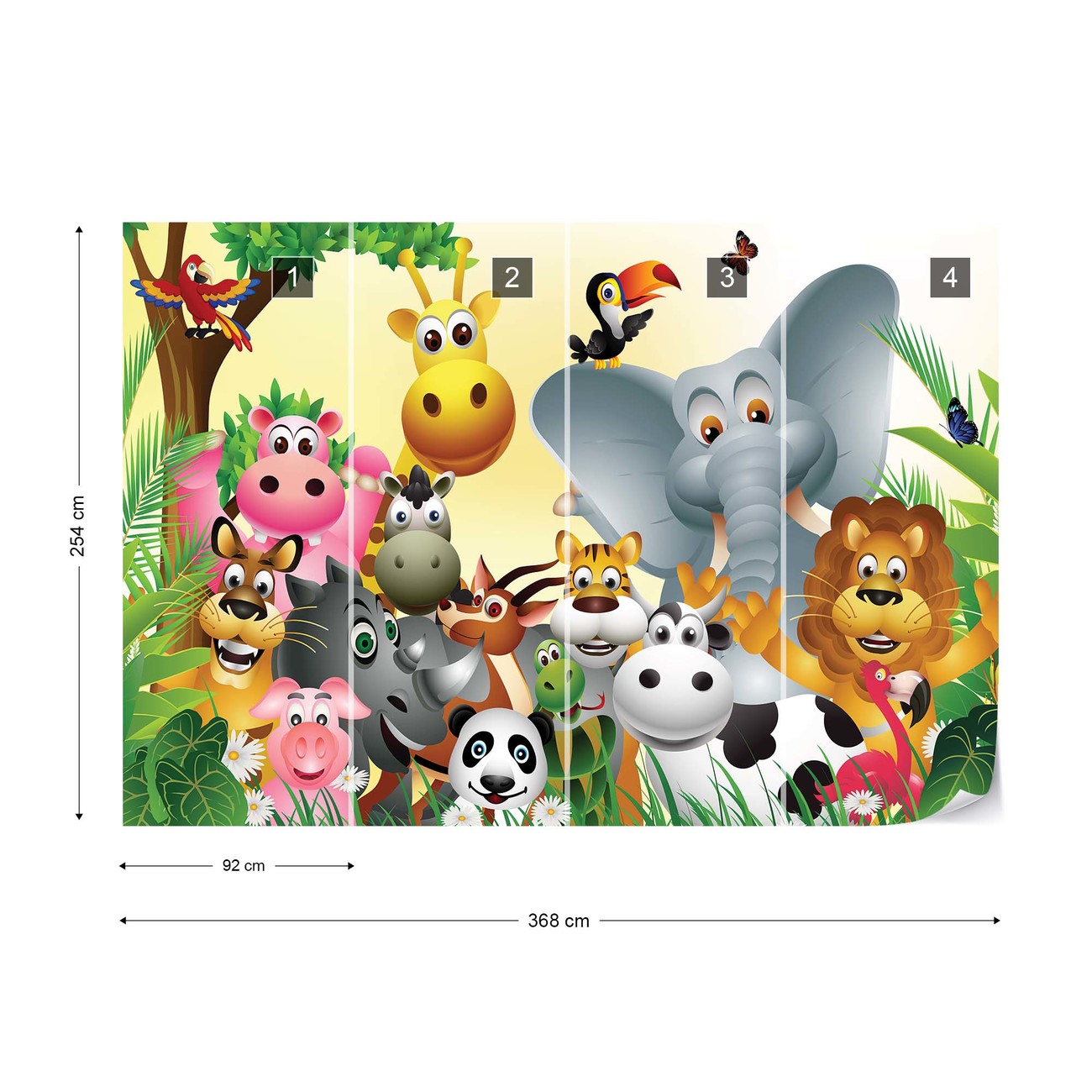 Cartoon Animals Elephant Tiger Cow Pig Wall Paper Mural | Buy at ...