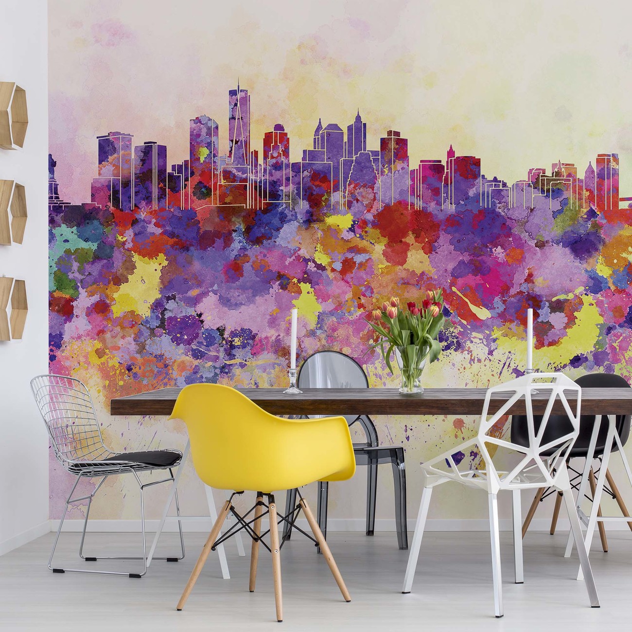 Watercolour City Skyline Wall Paper Mural | Buy at EuroPosters