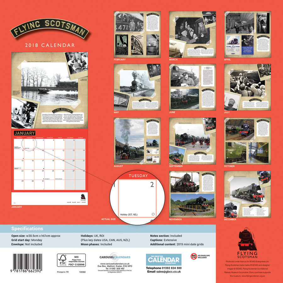 Flying Scotsman - Wall Calendars 2018 | Buy at Europosters