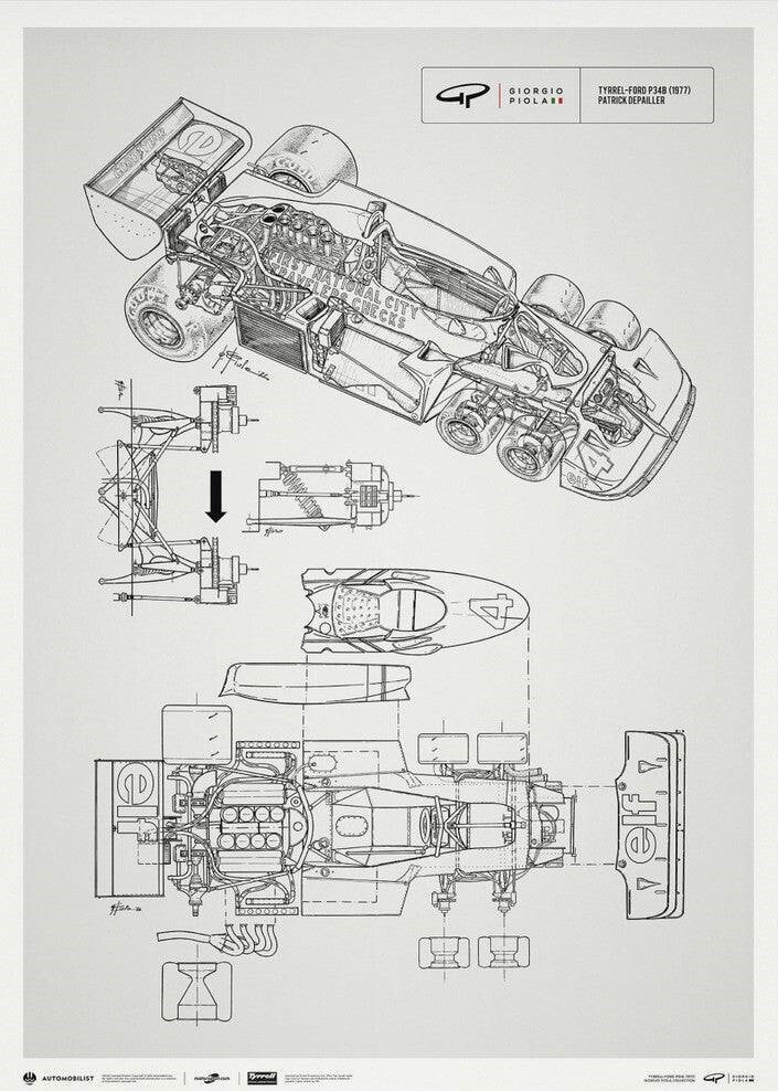 Art Print Giorgio Piola Technical Drawing - Tyrrell P34B - 1977 l ...