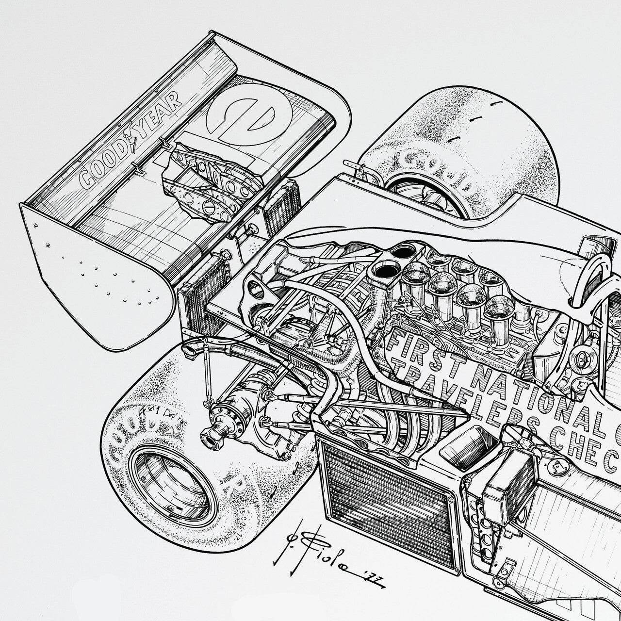 Art Print Giorgio Piola Technical Drawing - Tyrrell P34B - 1977 l ...
