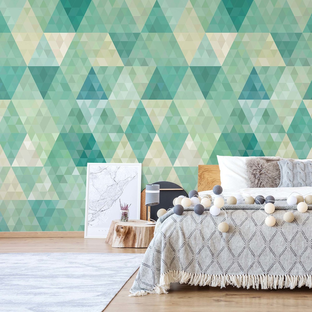 Green Modern Geometric Pattern Wall Mural | Buy online at Europosters