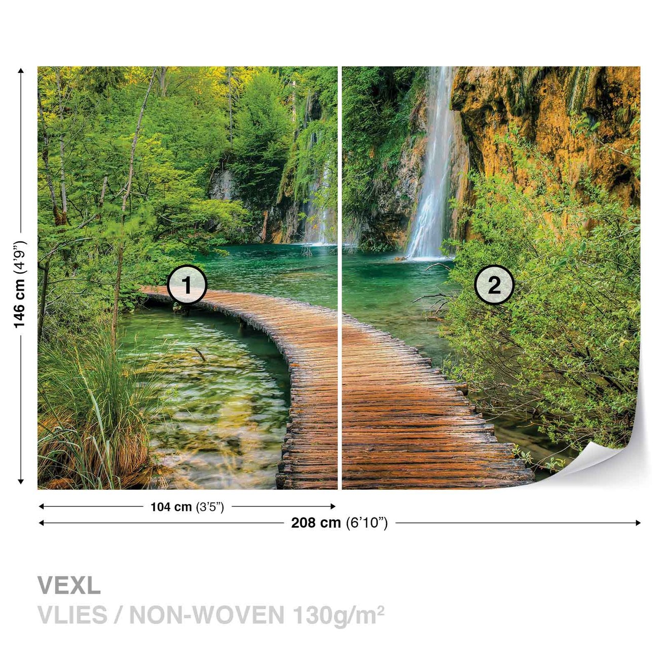 Path Sea Mountains Waterfall Forest Wall Mural | Buy online at Europosters