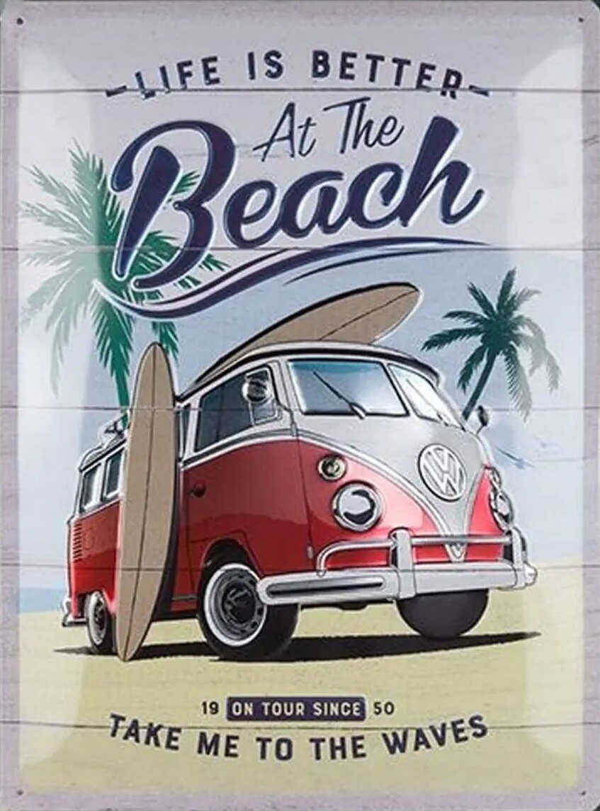 Volkswagen VW - T1 - At the Beach | Collectible retro metal signs for ...
