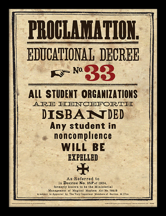 Harry Potter - Educational Decree No. 33 Framed poster | Buy at Europosters