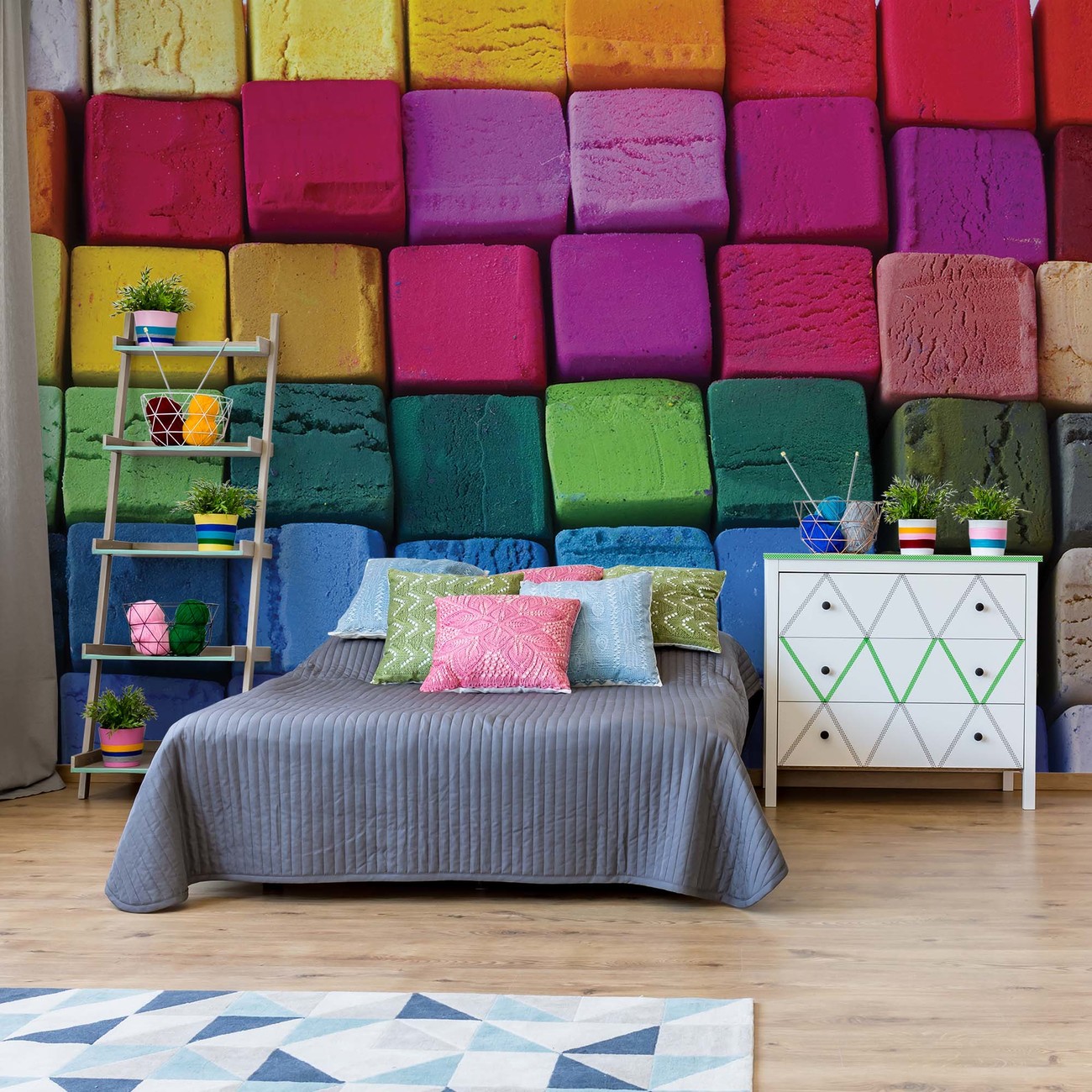 3D Wood Blocks Multicoloured Wall Paper Mural | Buy at EuroPosters