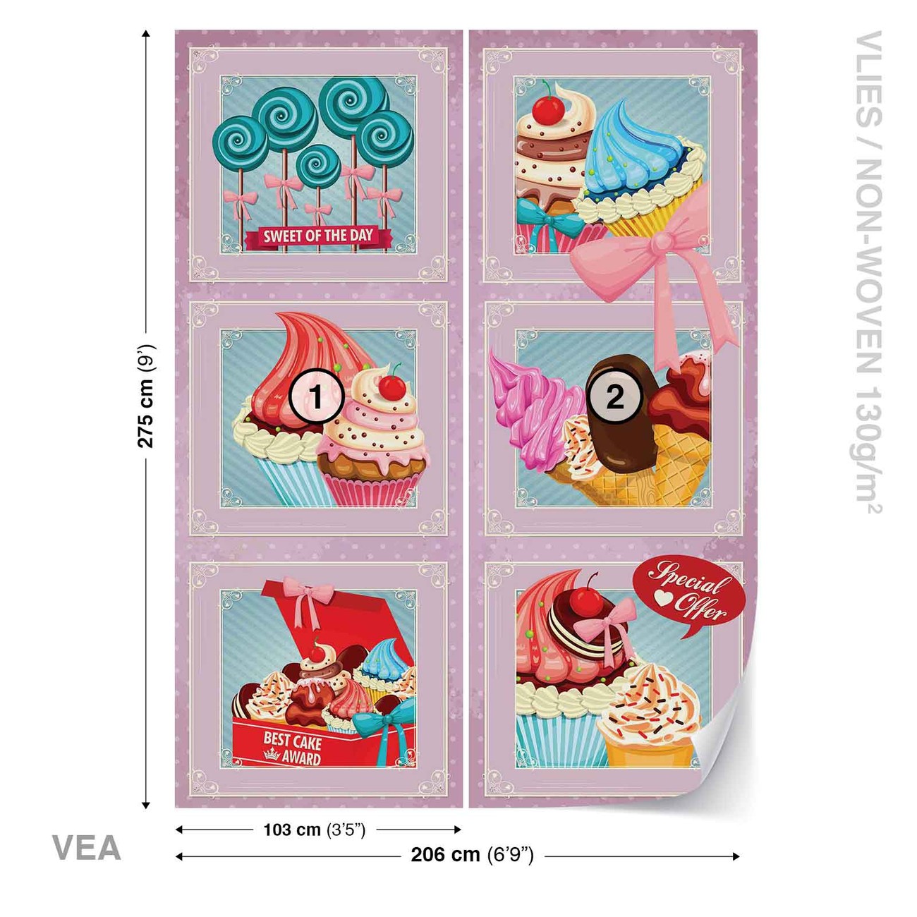Cupcakes Pink Retro Wall Paper Mural | Buy at EuroPosters