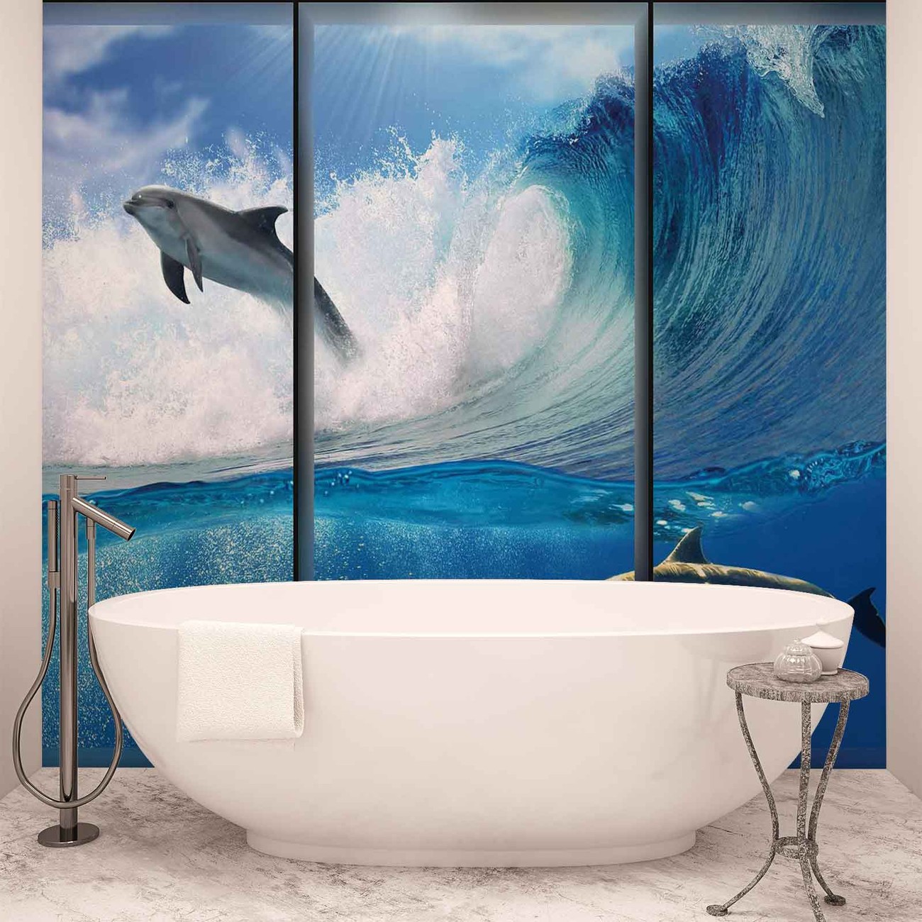 Dolphins Sea Wave Jump Wall Paper Mural | Buy at EuroPosters