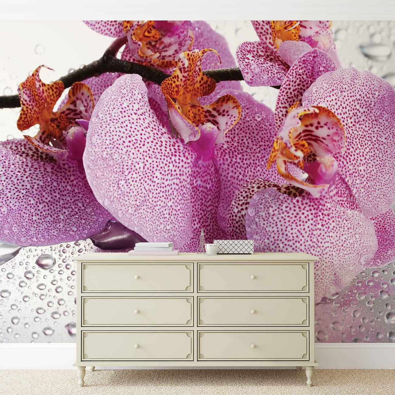 Flowers Orchids Drops Wall Paper Mural | Buy at EuroPosters