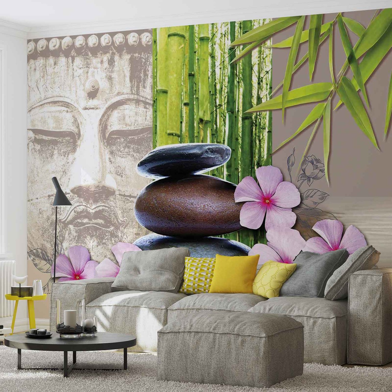 Flowers With Zen Stones Wall Paper Mural | Buy at EuroPosters