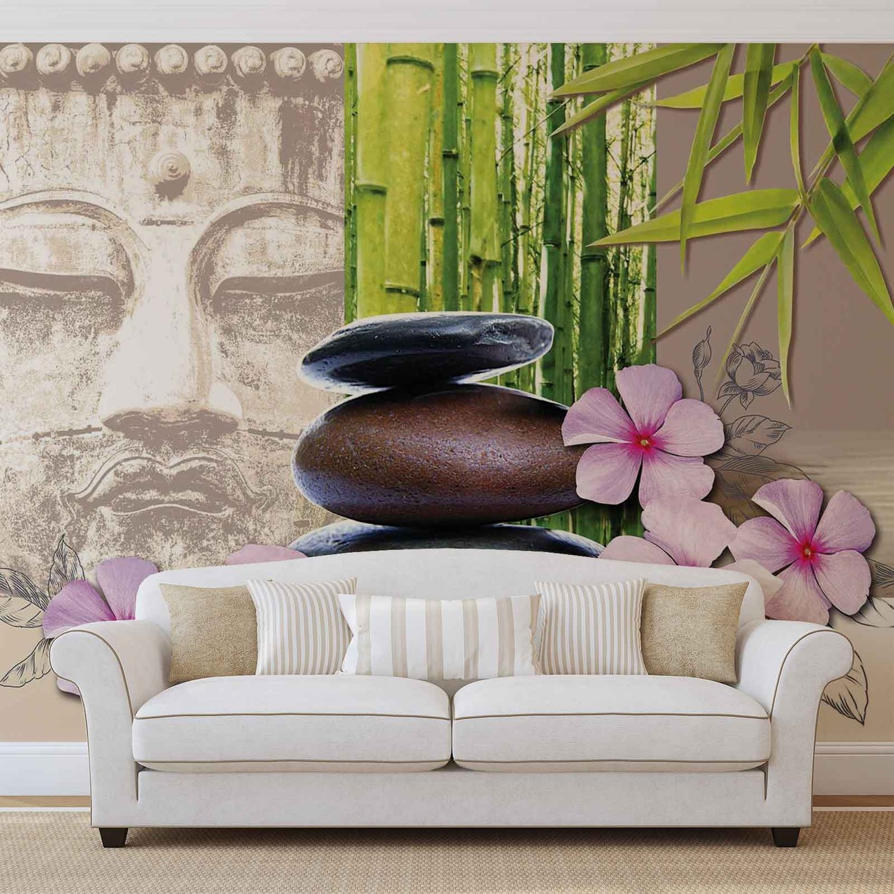 Flowers With Zen Stones Wall Paper Mural | Buy at EuroPosters