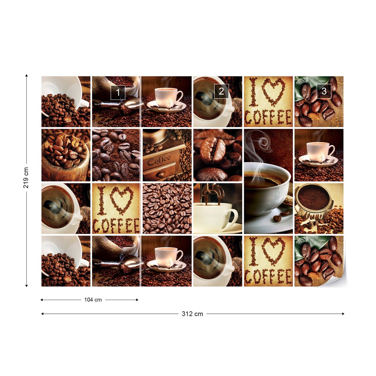 I Love Coffee Squares Wall Paper Mural | Buy at EuroPosters