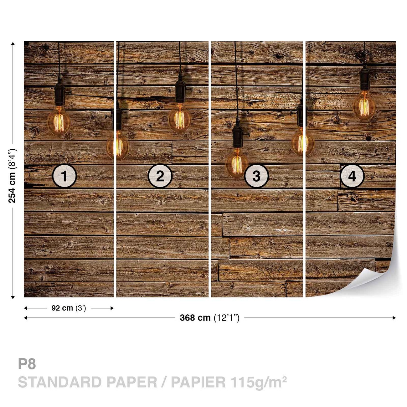Light Bulbs Wood Plankets Wall Paper Mural | Buy at EuroPosters