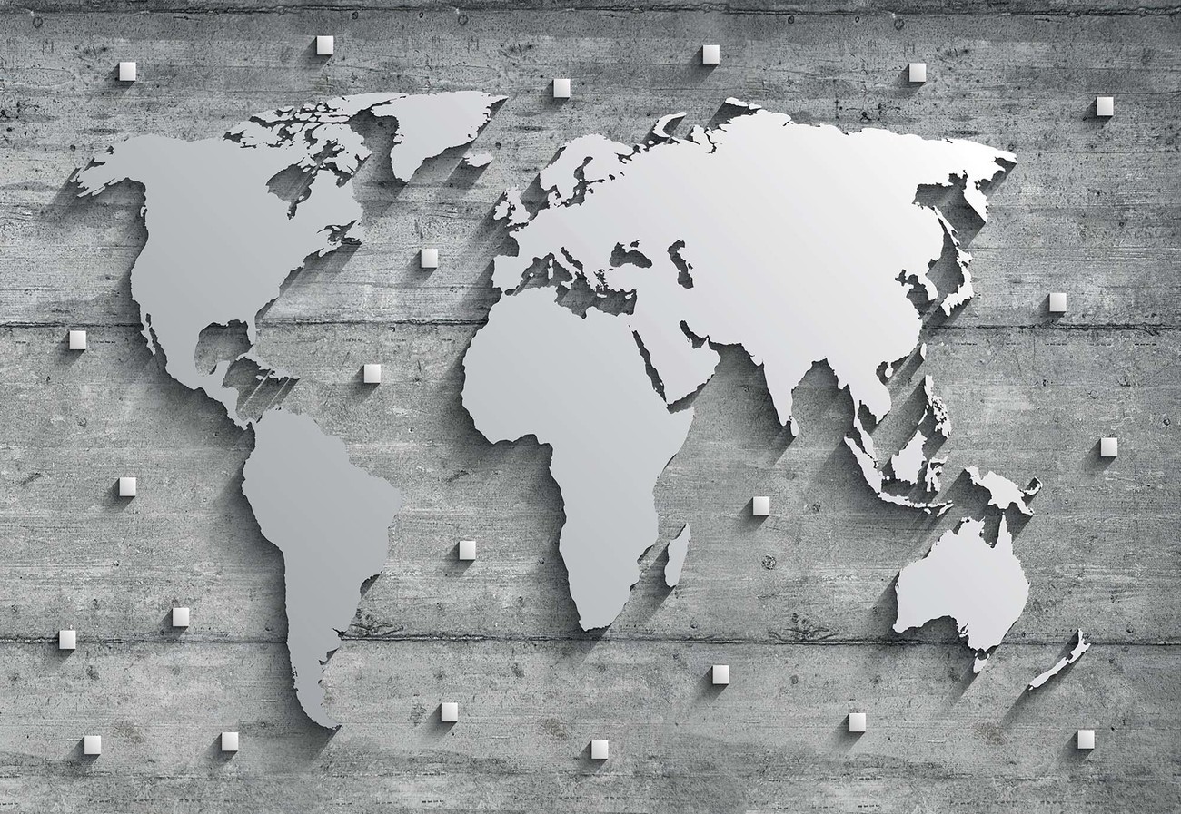 Modern 3D World Map Concrete Texture Wall Paper Mural | Buy at EuroPosters