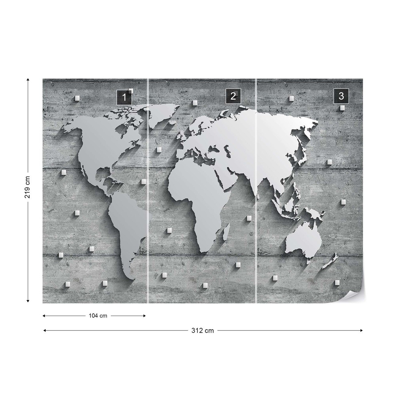 Modern 3D World Map Concrete Texture Wall Paper Mural | Buy at EuroPosters