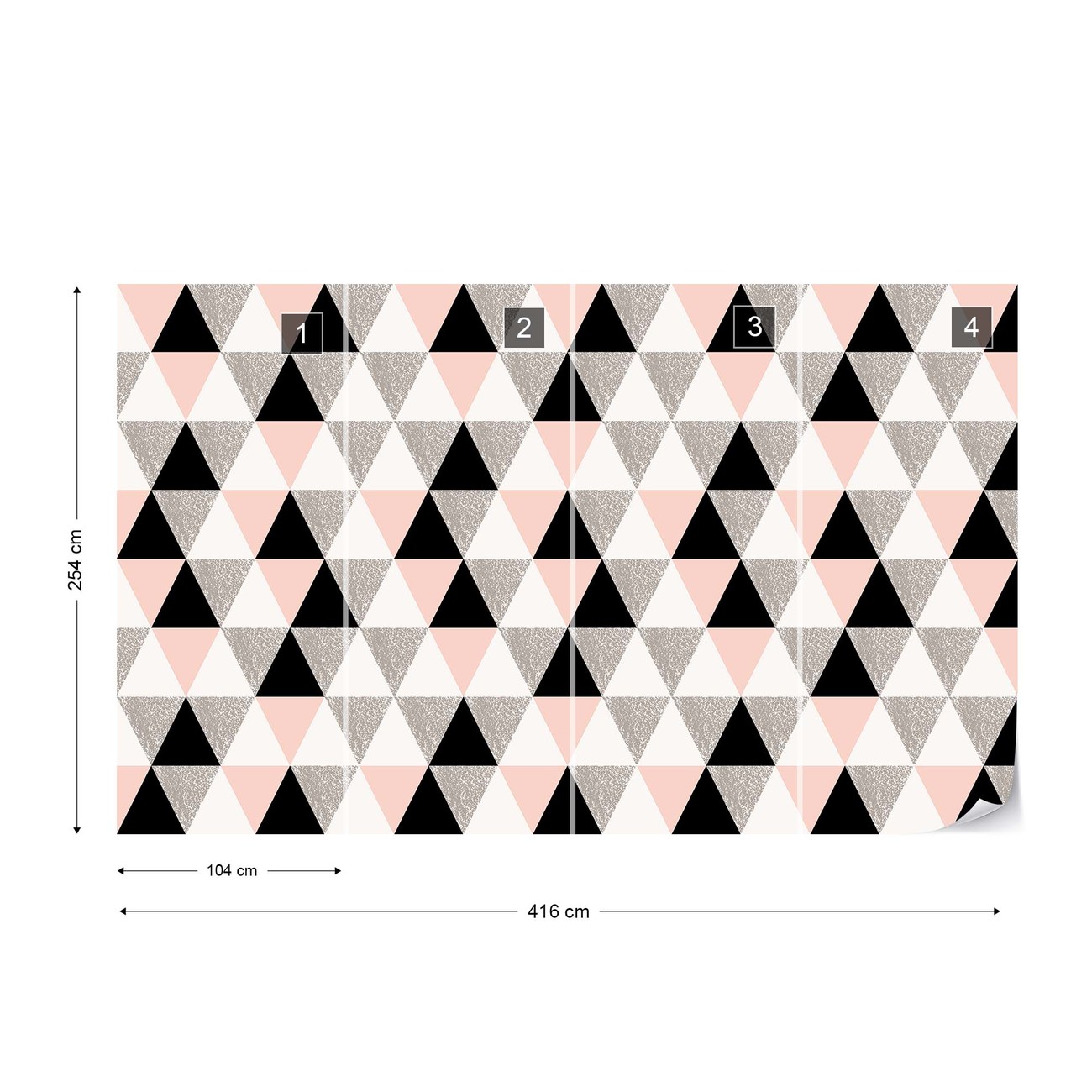 Modern Pink And Black Geometric Triangle Pattern Wall Paper Mural | Buy ...