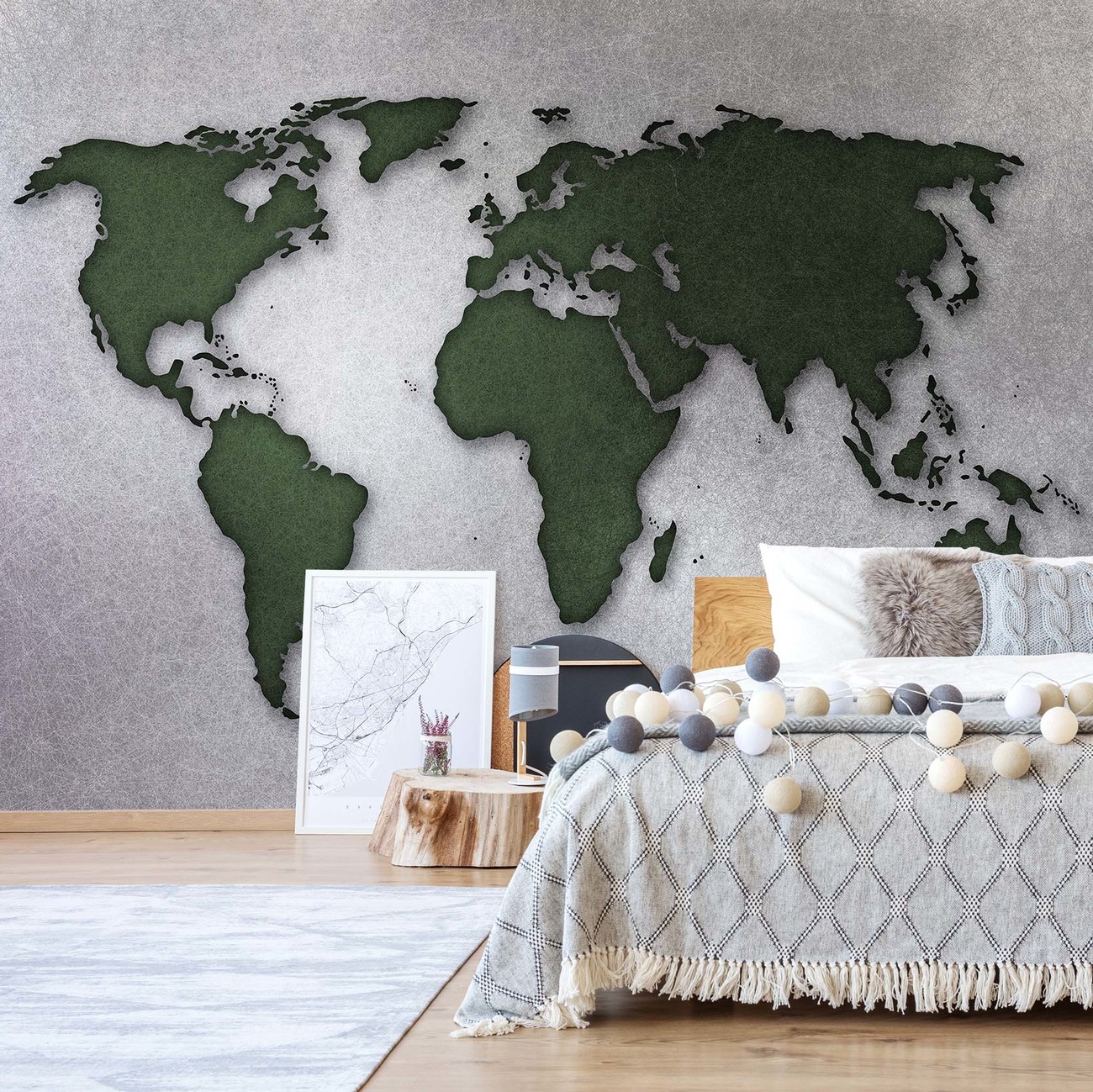 Modern World Map Silver Wall Paper Mural | Buy at EuroPosters