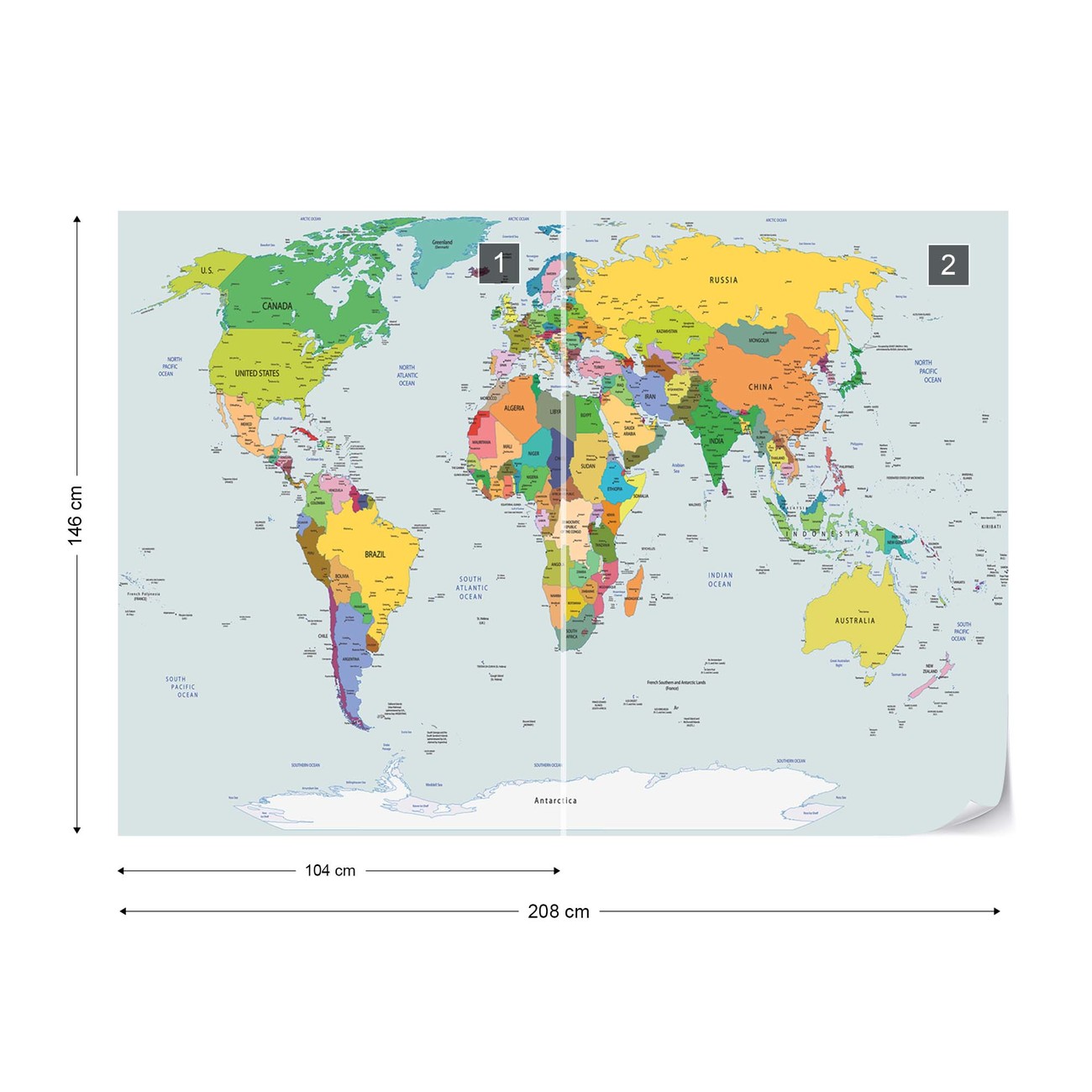 Political World Map Atlas Wall Paper Mural | Buy at EuroPosters