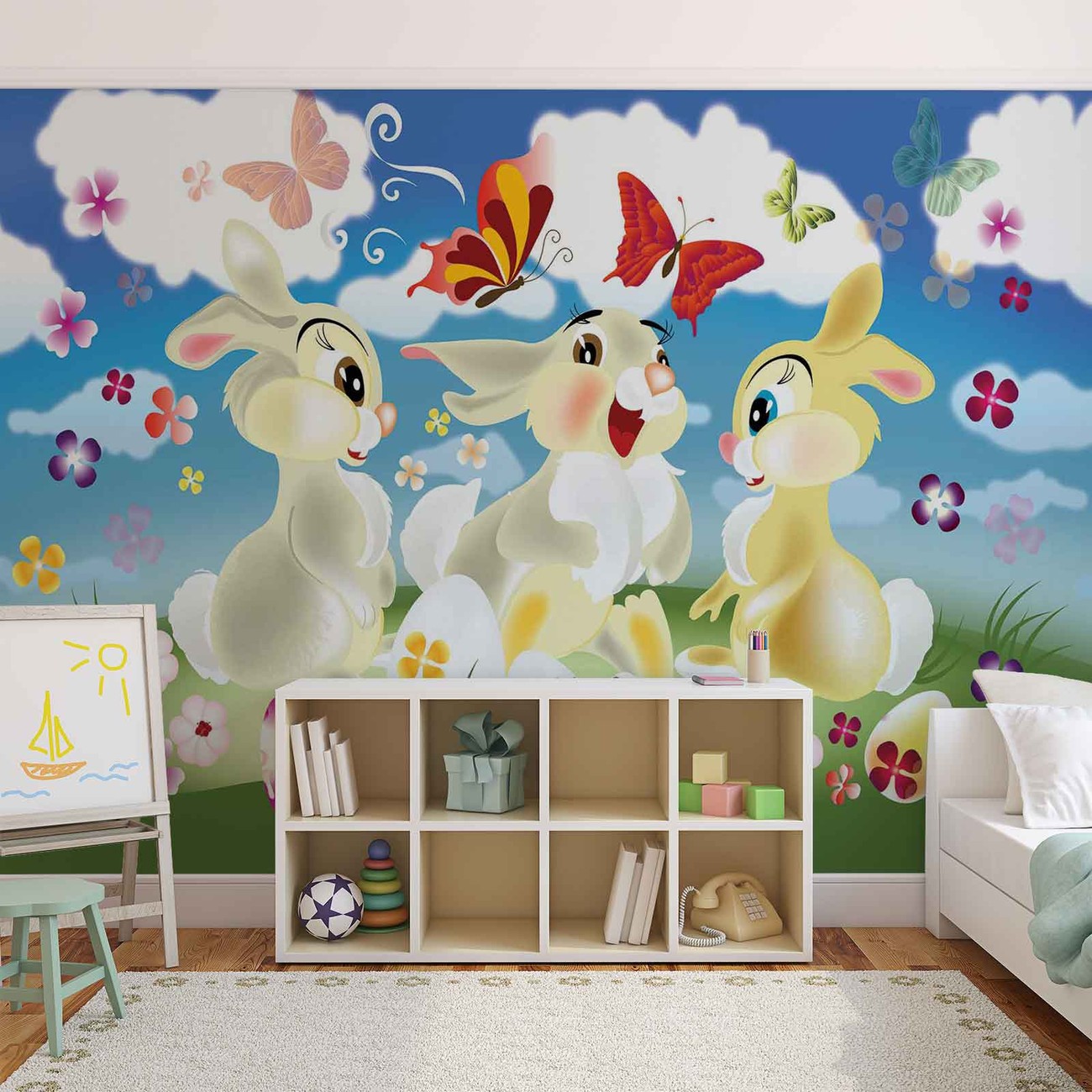 Rabbit Bunny Butterflies Flowers Wall Paper Mural | Buy at EuroPosters