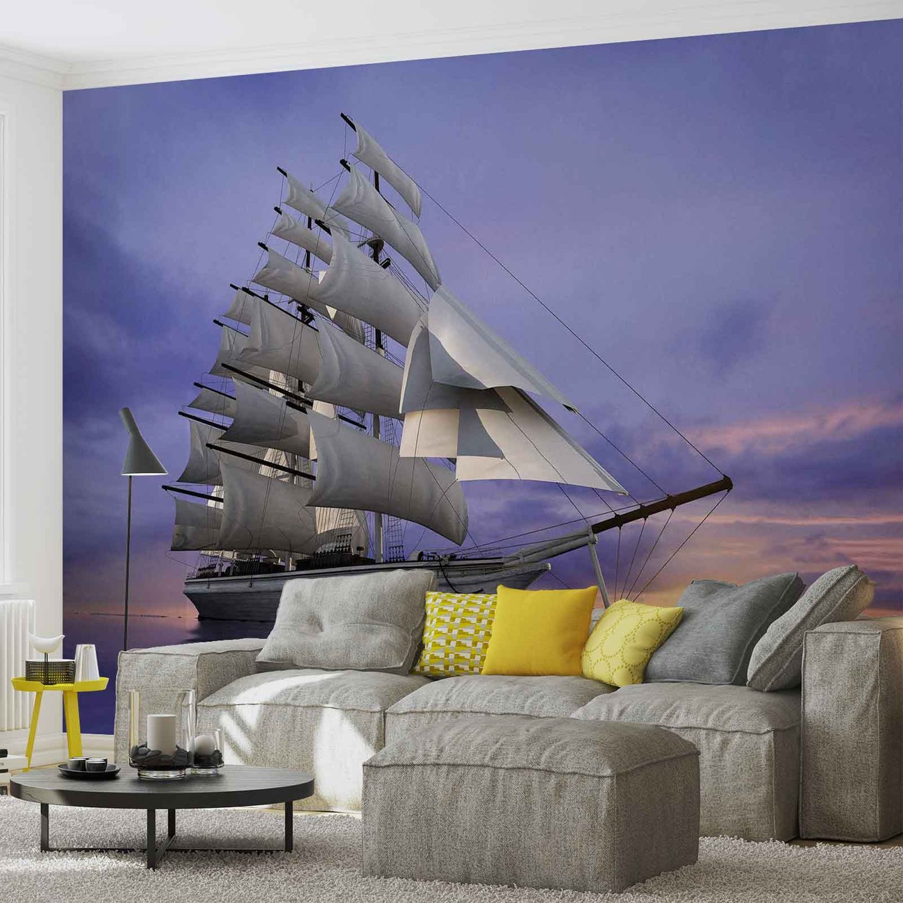 Sailing Ship Sunset Wall Paper Mural | Buy at EuroPosters