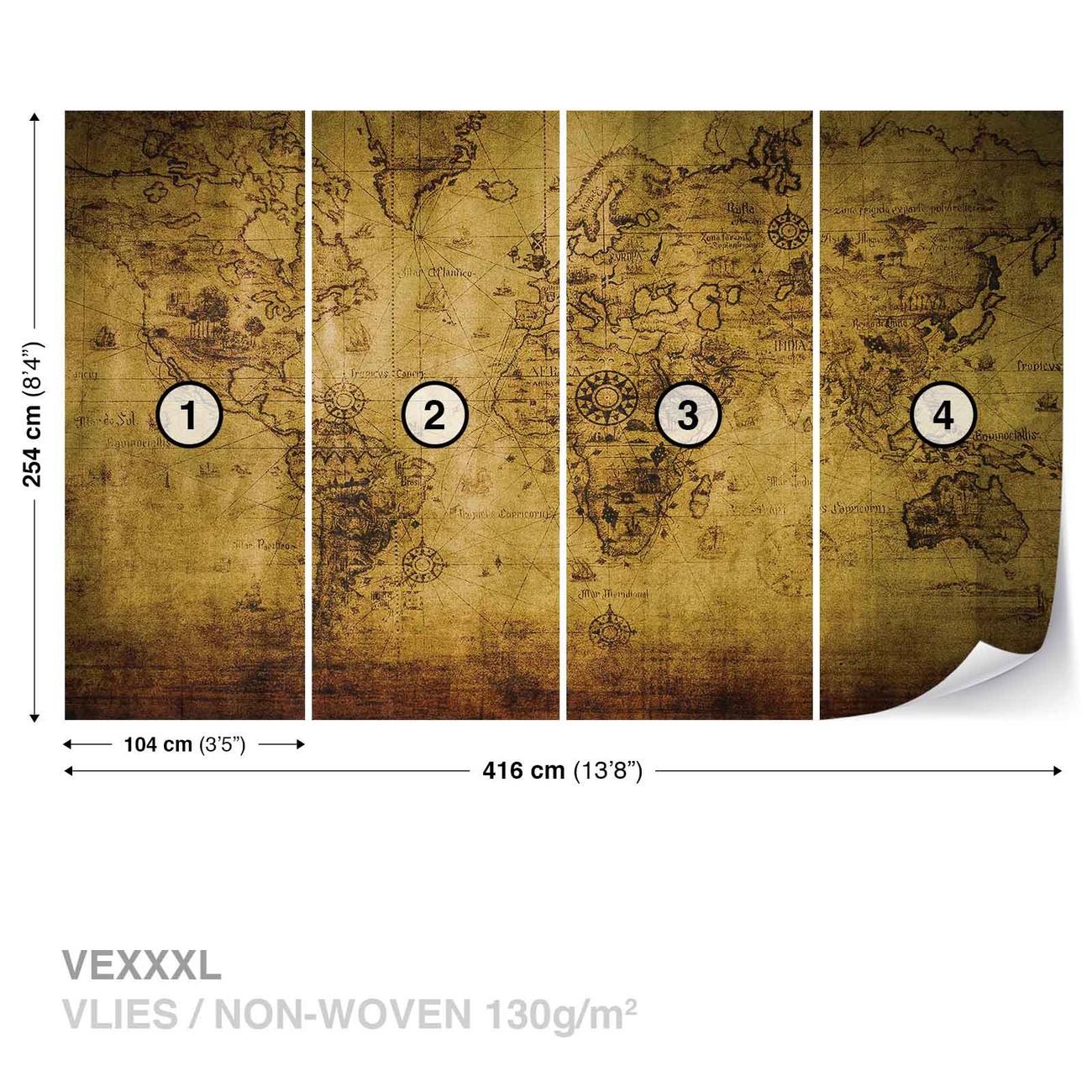 Sepia World Map Vintage Wall Paper Mural | Buy at EuroPosters