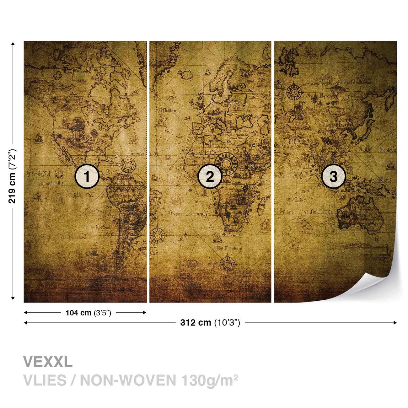 Sepia World Map Vintage Wall Paper Mural | Buy at EuroPosters