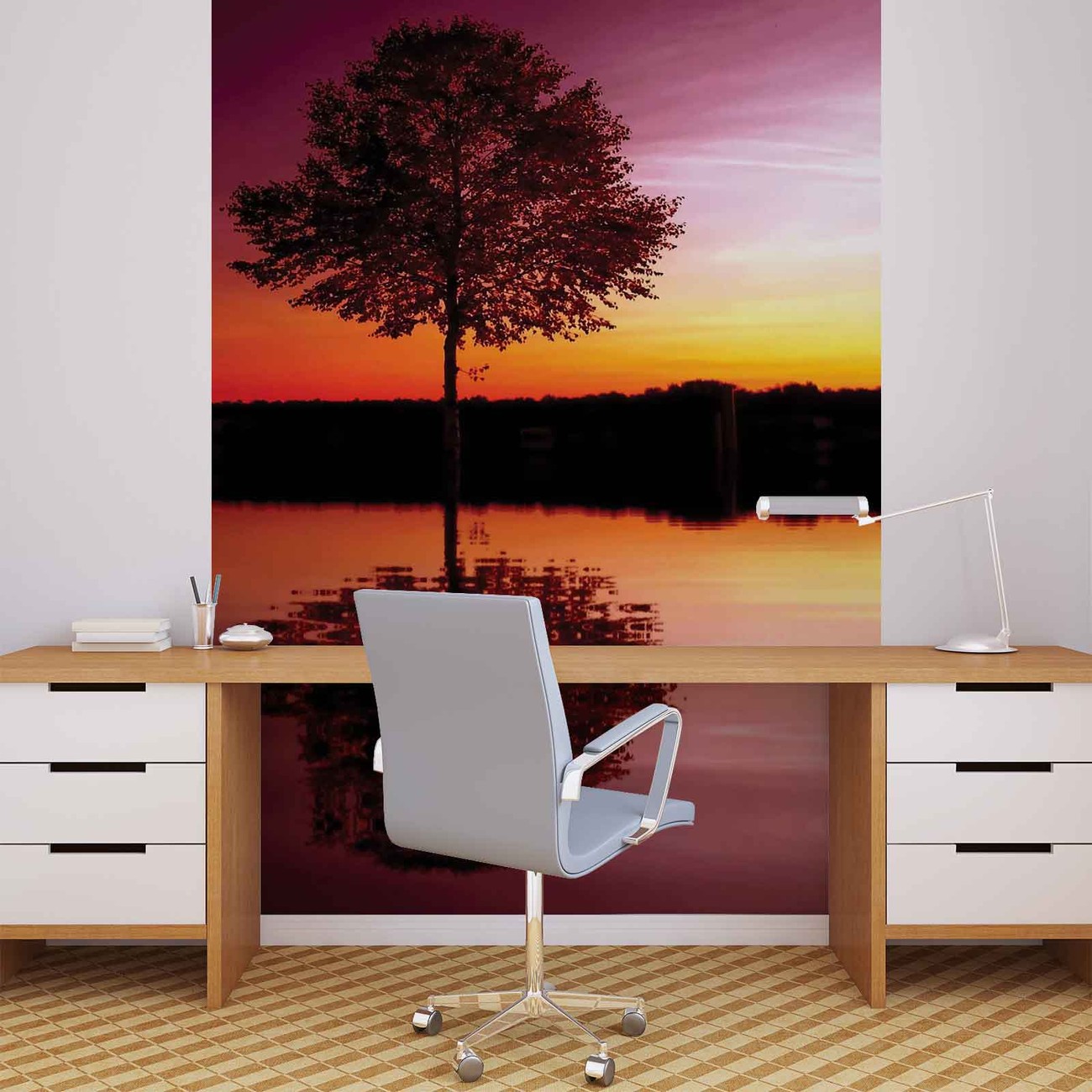 Tree Lake Reflection Sunset Nature Wall Paper Mural | Buy at EuroPosters