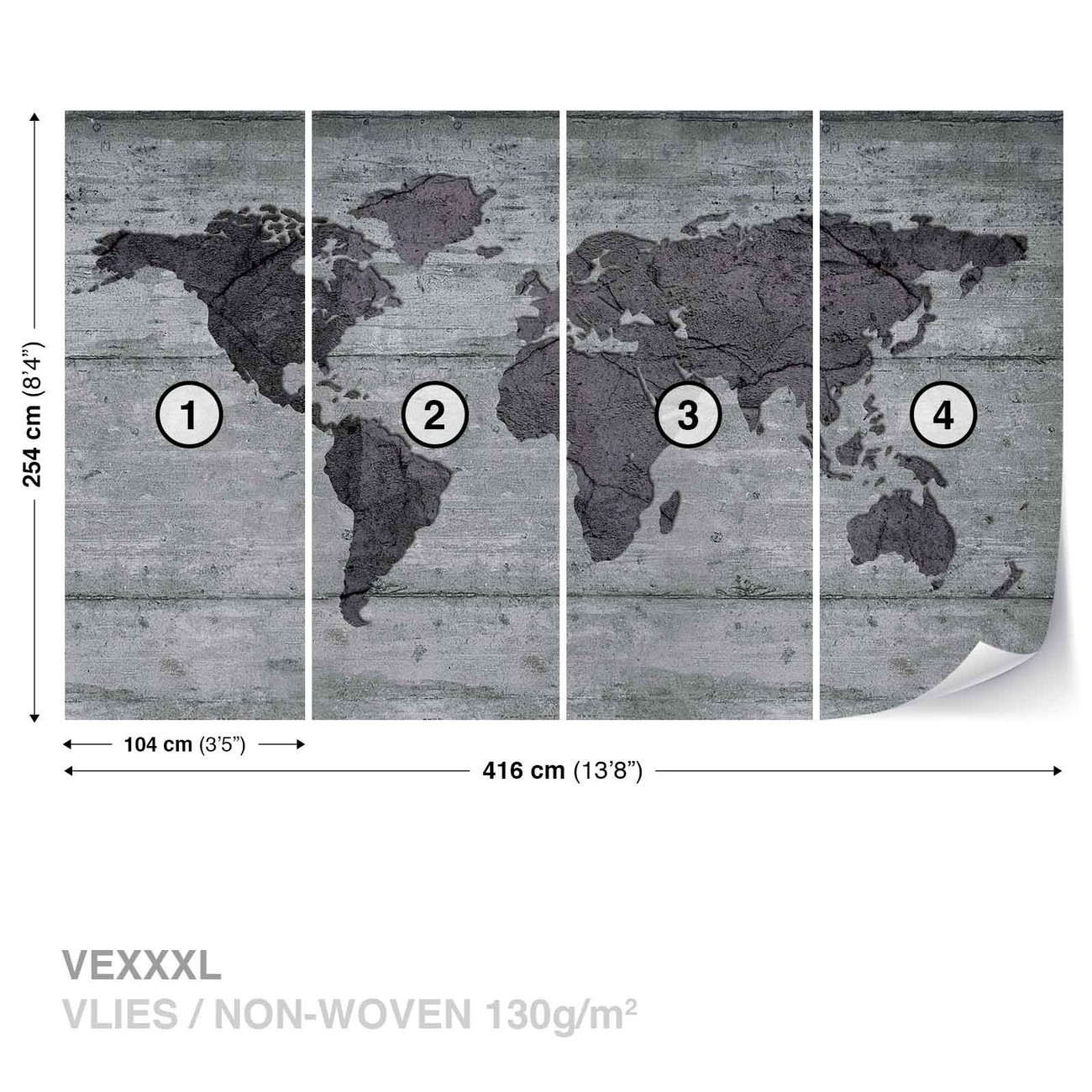 World Map Concrete Texture Wall Paper Mural | Buy at EuroPosters