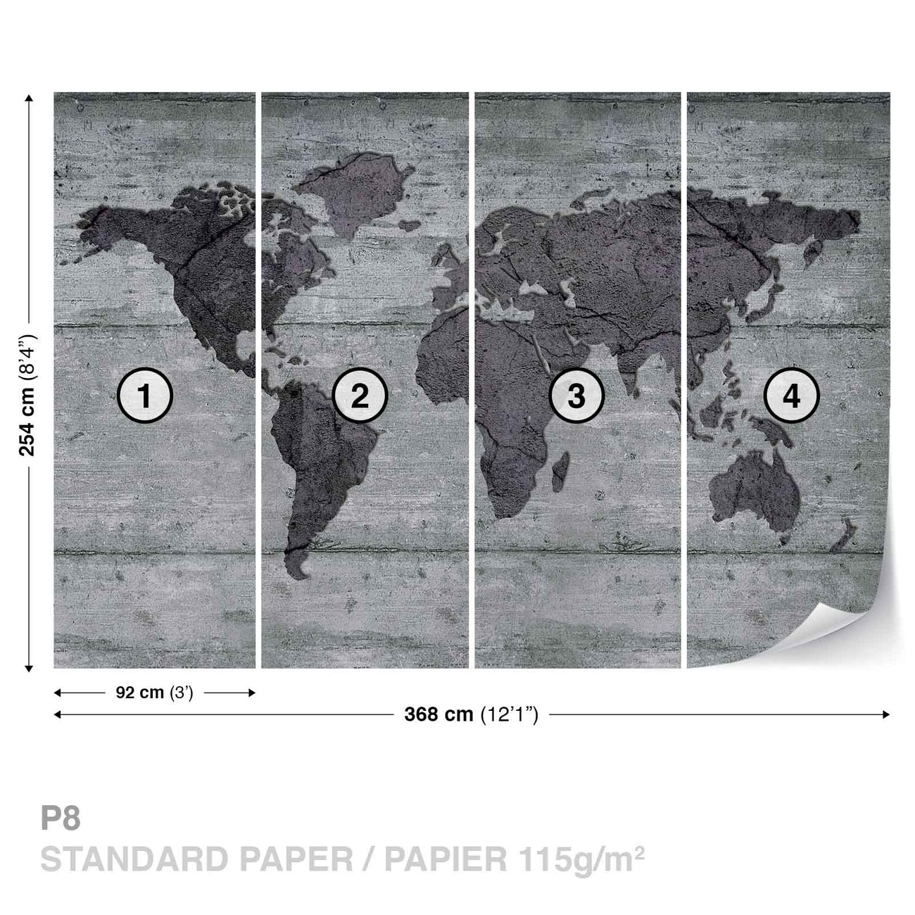 World Map Concrete Texture Wall Paper Mural | Buy at EuroPosters