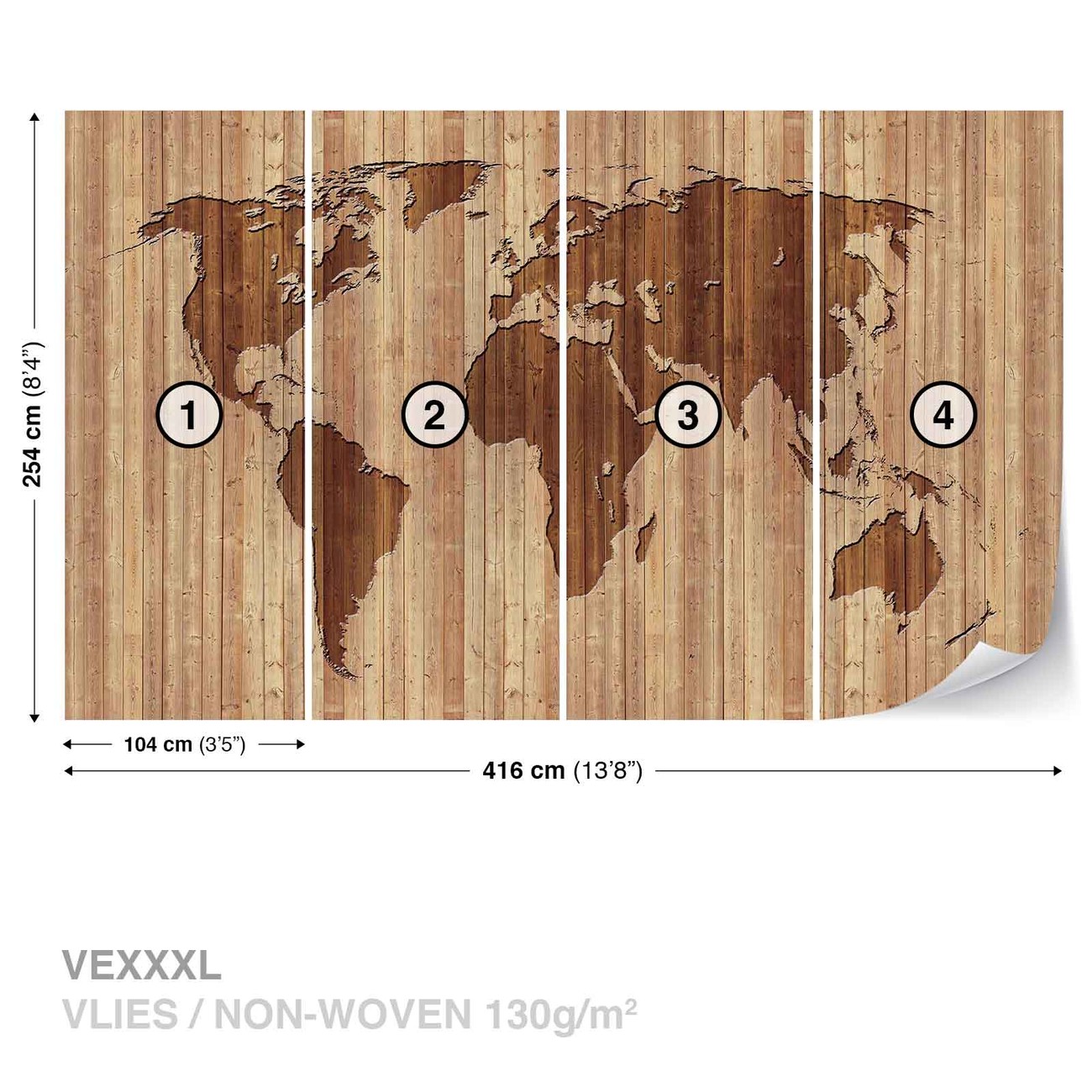 World Map Wood Wall Paper Mural | Buy at EuroPosters