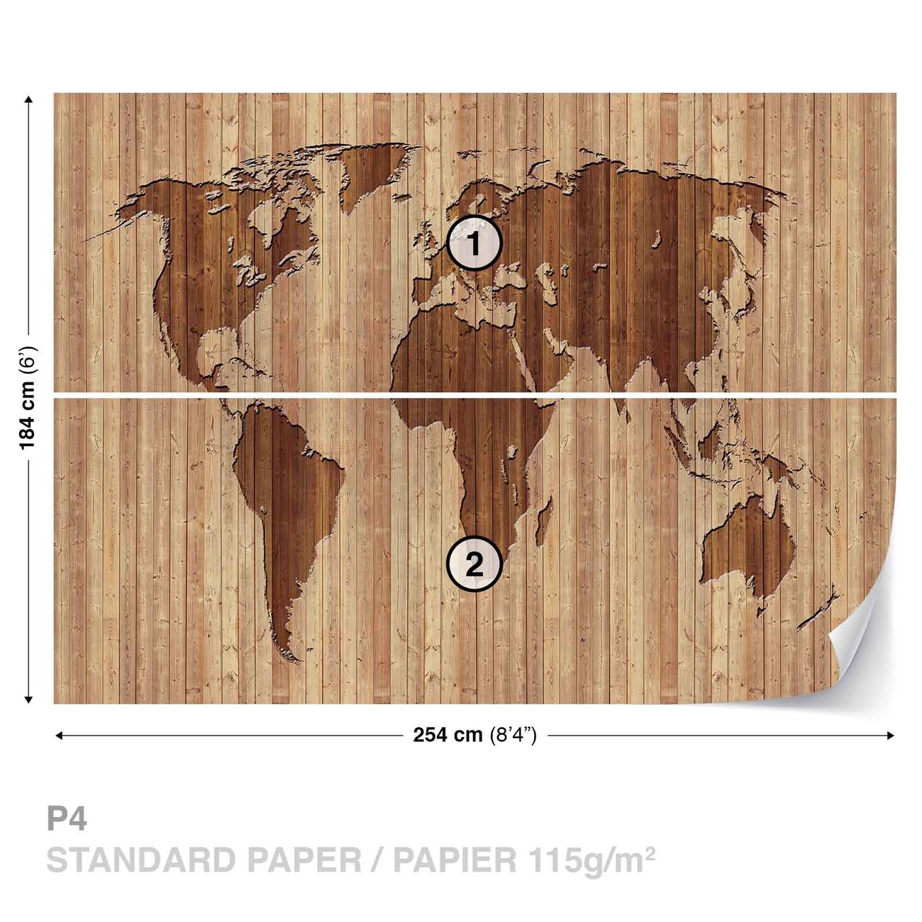 World Map Wood Wall Paper Mural | Buy at EuroPosters