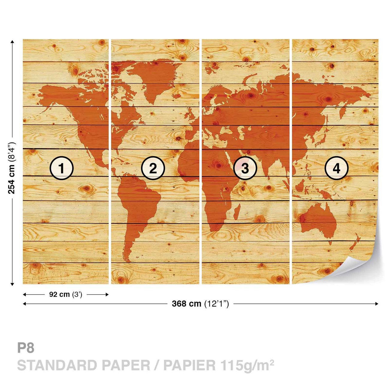 World Map Wood Planks Wall Paper Mural | Buy at EuroPosters