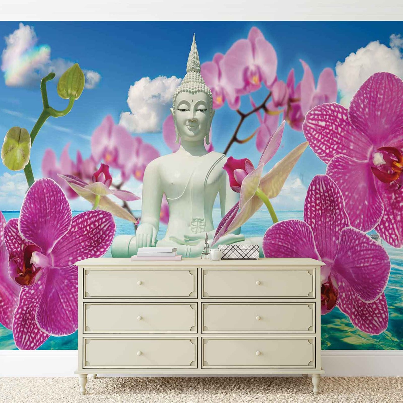 Zen Flowers Orchids Buddha Water Sky Wall Paper Mural | Buy at EuroPosters