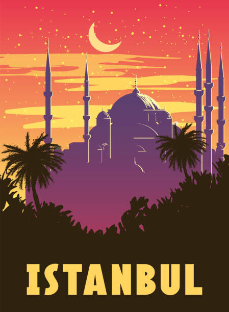 Артистични илюстрация | Retro Poster Istanbul, sunset city Turkey ...