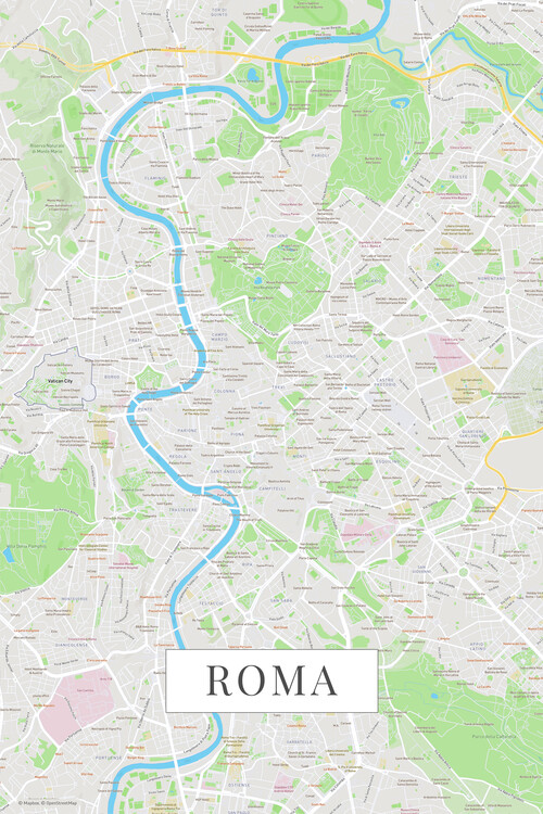Mapa Roma color | Mapas de cidades e mapas do mundo para parede ...