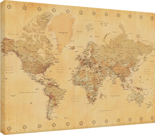 Canvas Print World Map - Vintage Style, Sold at UKposters.eu