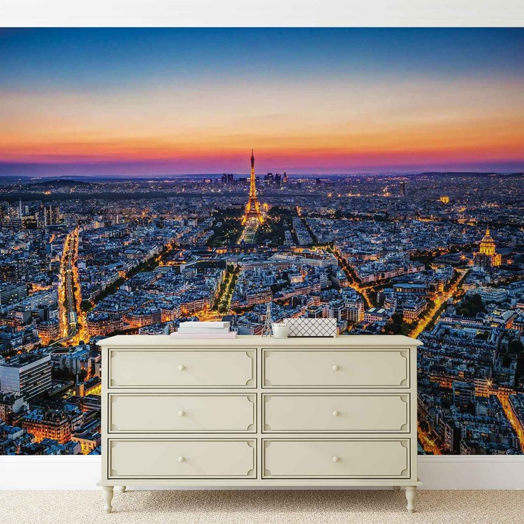 City Paris Sunset Eiffel Tower Wall Mural | Buy online at Europosters