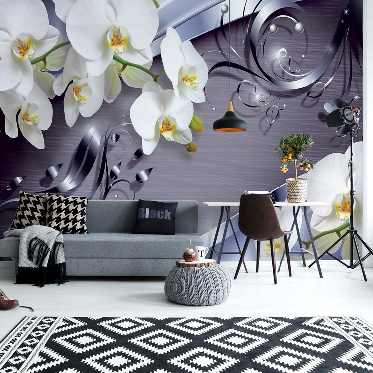 Luxury Ornamental Design Orchids Wall Mural | Buy online at Europosters