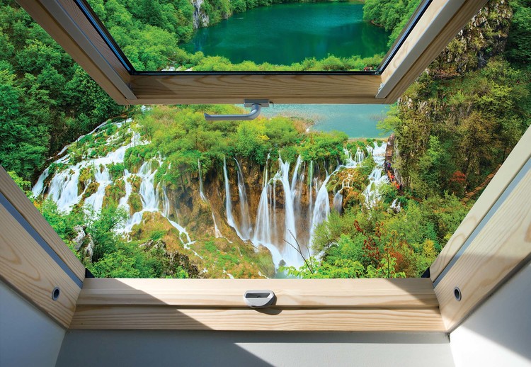 Waterfall Skylight Window View Tapetti, Valokuvatapetti | Europosters.fi