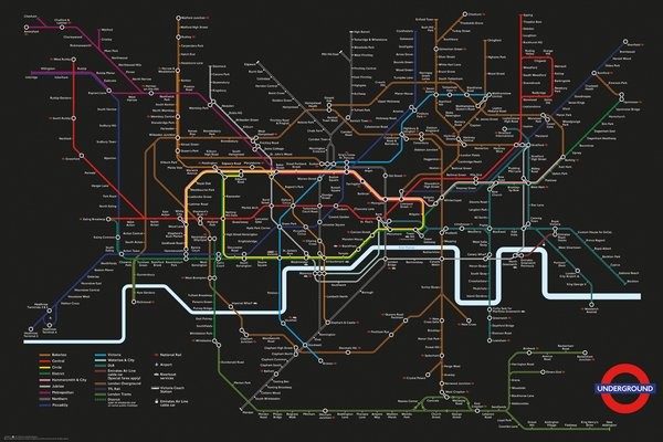 Poster print with frame Transport For London - Black Map + UHB ...