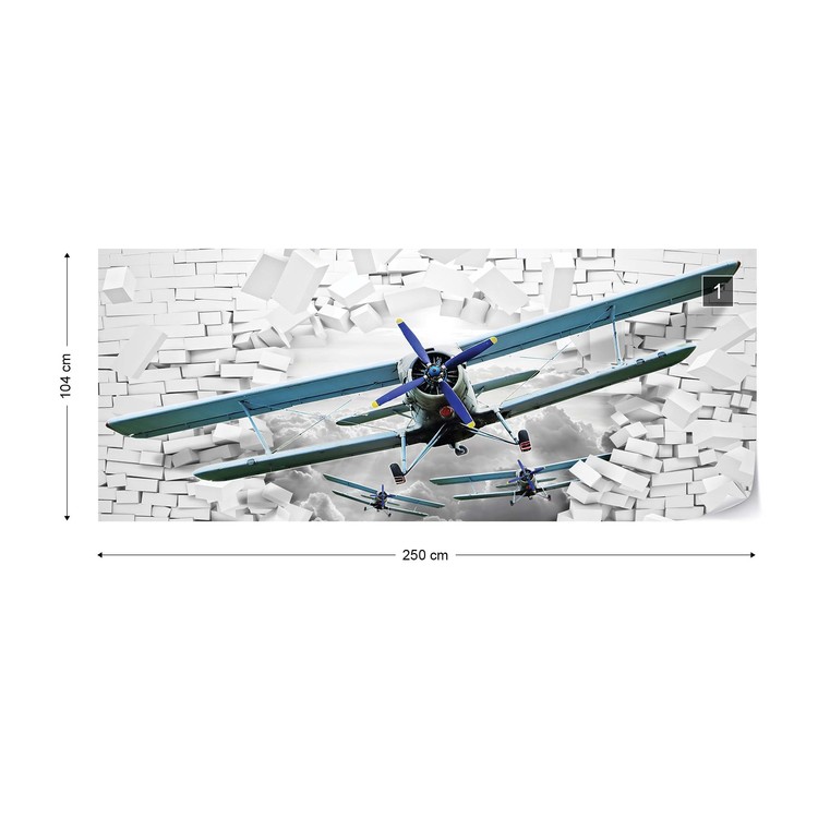 3D Plane Bursting Through Brick Wall Wall Paper Mural | Buy at EuroPosters