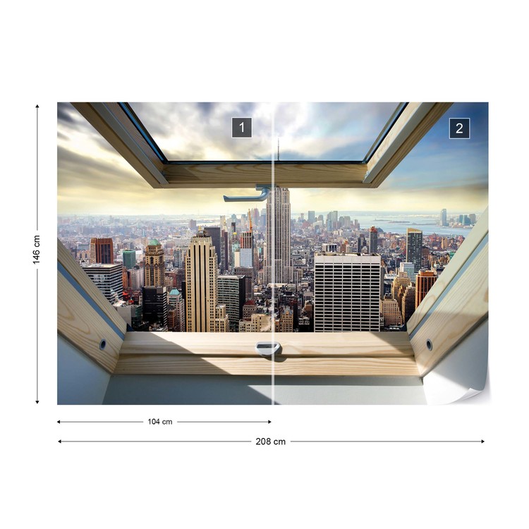 New York City Skyline 3D Skylight Window View Wall Paper Mural | Buy at ...