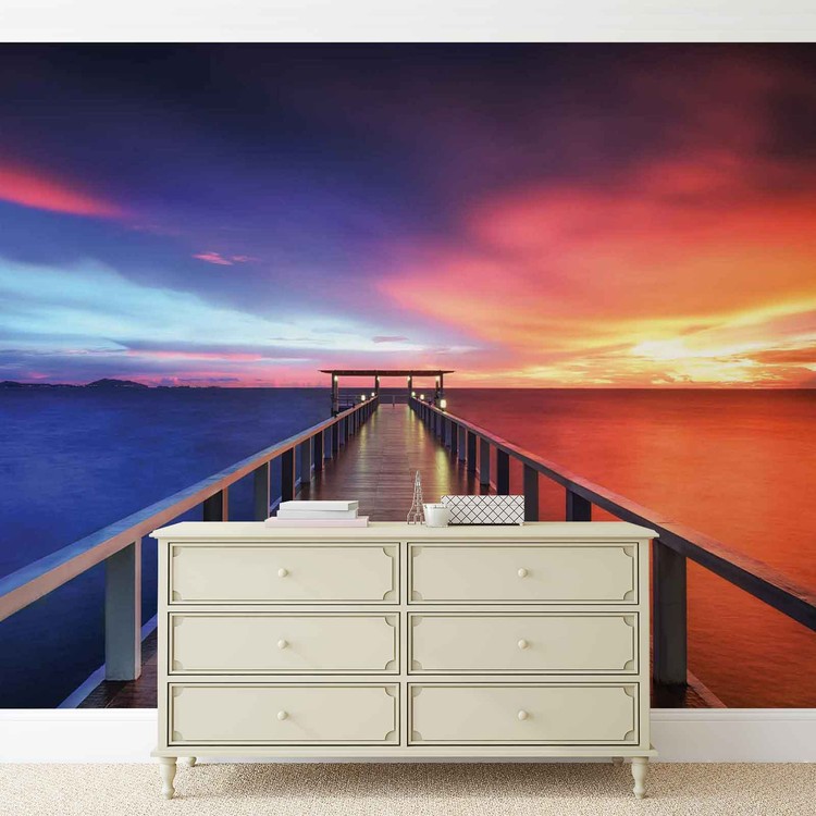 Path Bridge Sun Sunset Multicolour Wall Paper Mural | Buy at EuroPosters