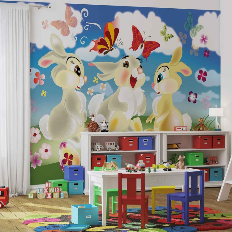 Rabbit Bunny Butterflies Flowers Wall Paper Mural | Buy at EuroPosters