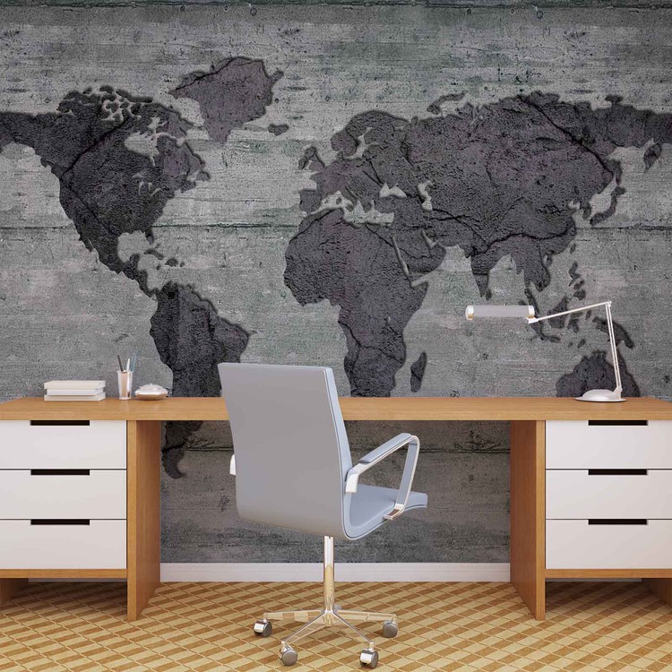 World Map Concrete Texture Wall Paper Mural | Buy at EuroPosters